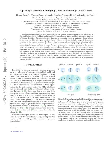 Pdf Optically Controlled Entangling Gates In Randomly Doped Silicon