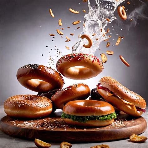 Premium Photo Bagel Bread Buns Traditional Food Dynamic Food Photography