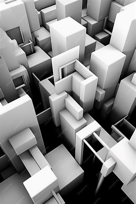추상 3d 기하학적 도형 그림 검정색과 흰색 배경 Ai 생성에 검은색 블록 프리미엄 사진