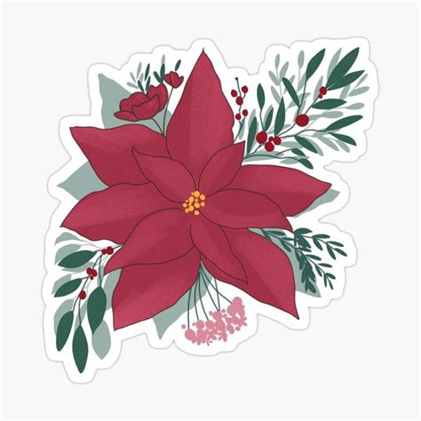 Poinsettia Floral Design Sticker For Sale By Artistic Touch Nature
