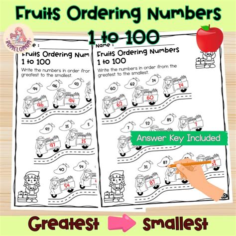 Fruits Ordering Numbers 1 To 100 Greatest To Smallest 3 Numbers