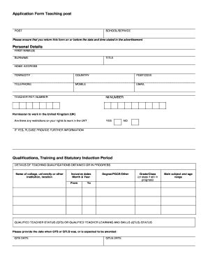 Fillable Online Teaching Application Form MS Word Fax Email Print