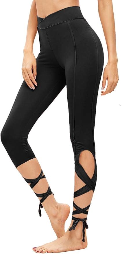 Sweatyrocks Women Legging Cutout Tie Cuff Slim Yoga Pants