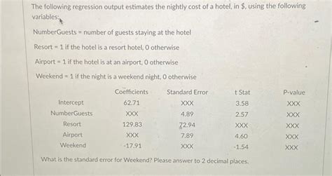 solved the following regression output estimates the nightly