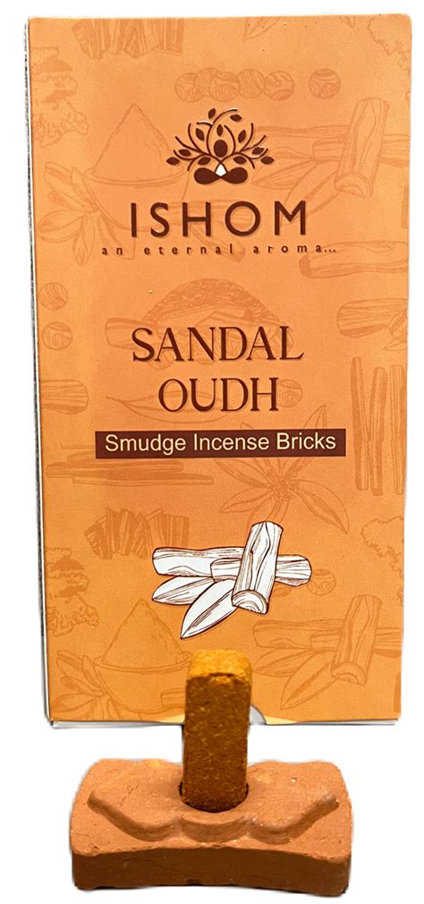 Ishom Sandal Oudh Smudge Incense Bricks Single Pack 15 Bricks 1 Holder
