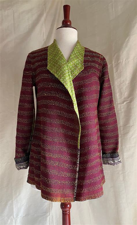 Reversible Silk Kantha Jacket Small Repurposed Sari Textile Art Etsy