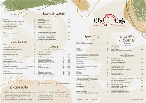 Menu At Clay Café Hout Bay Restaurant Cape Town