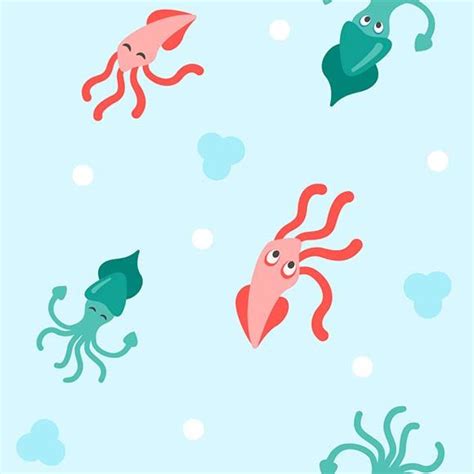 Underwater Arrow Squid Seamless Vector Pattern