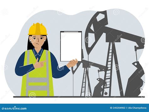 A Female Refinery Engineer Worker Uses A Tableted Oil Pumping Unit Energy Industrial Zone Oil