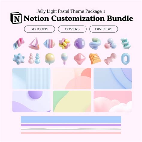 notion customization bundle notion covers icons dividers pastel aesthetic color theme jelly