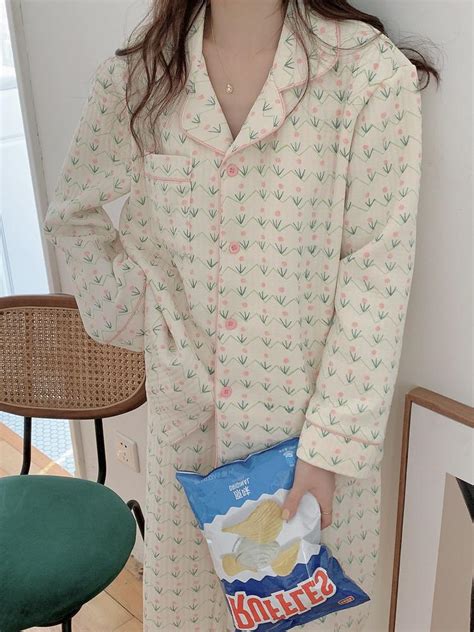 핑크 플라워 순면 누빔 잠옷 겨울 긴팔 빅사이즈 수면 기모 우정 파자마 투피스 실내복