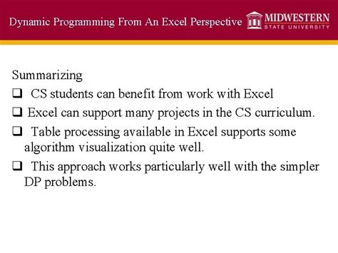 Dynamic Programming From An Excel Perspective Dynamic Programming