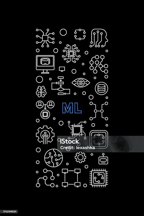 Ml Machine Learning Technology Concept Vector Thin Line Vertical Banner Stock Illustration