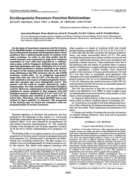 Pdf Erythropoietin Structure Function Relationships Mutant Proteins That Test A Model Of