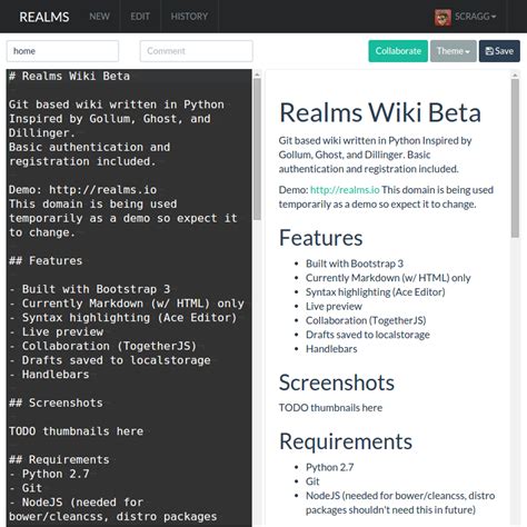 github scragg0x realms wiki git based wiki inspired by gollum