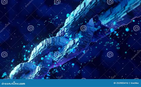 blockchain digital chain with blocks connection shape 3d rendering