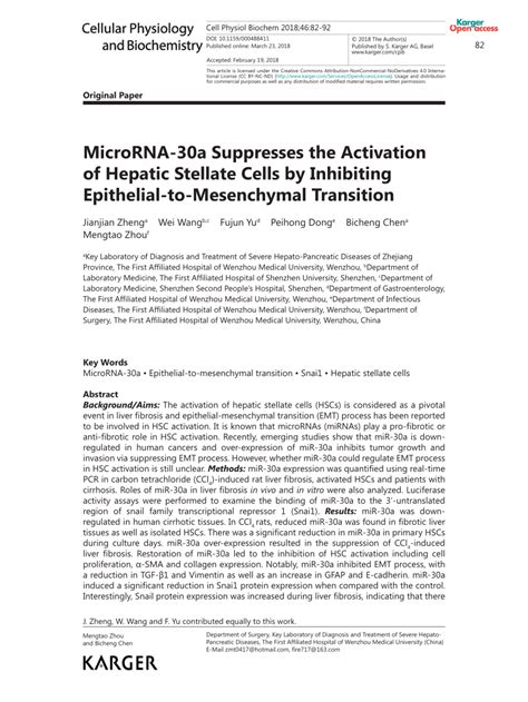 Pdf Microrna 30a Suppresses The Activation Of Hepatic Stellate Cells