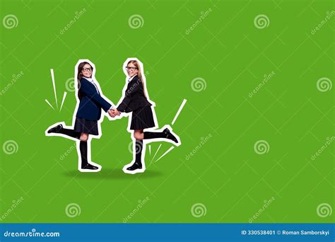 Composite Photo Collage Of Two Happy Blonde Brunette School Classmates