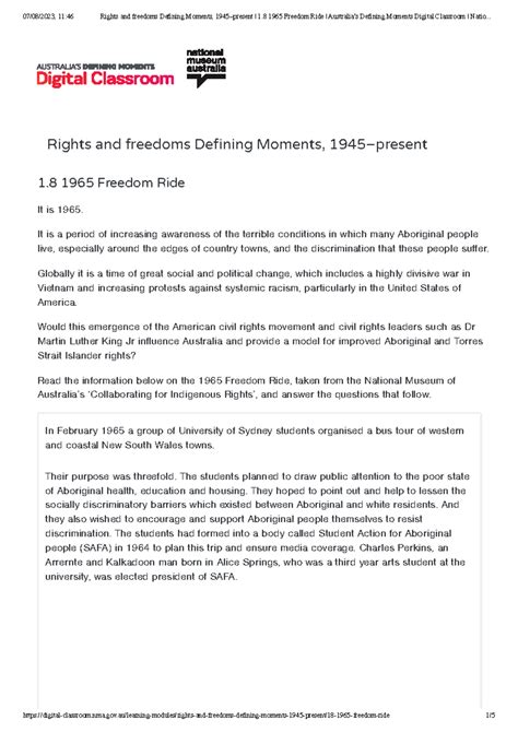 Rights And Freedoms Defining Moments 1945present 18 1965 Freedom