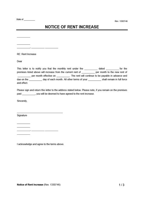 Free Printable Rent Increase Notice