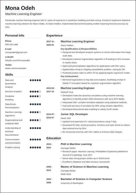 Machine Learning Engineer Resume Example Resume Example Gallery