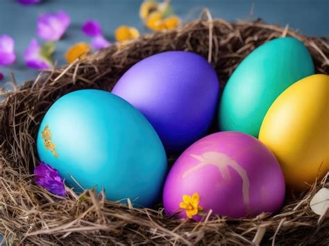 Premium Ai Image Colorful Easter Eggs In Nest Ai Generative