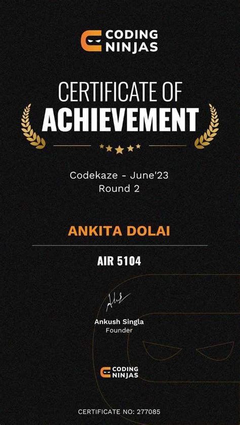 Ankita Dolai On Linkedin Codingninjas Achievement