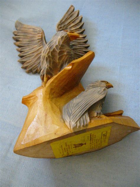 Russian Wood Hand Carved Eagles Sculpture For Sale
