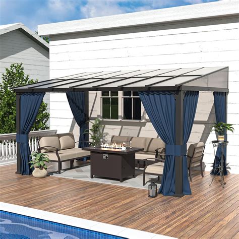 Outdoor Lean To Gazebo 10x14ft Hardtop Wall Mounted Gazebo With