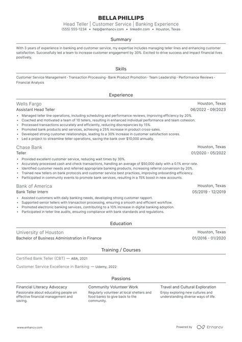 1 Successful Head Bank Teller Resume Example And Writing Tips For 2024