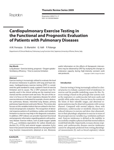 Pdf Cardiopulmonary Exercise Testing In The Functional And Prognostic