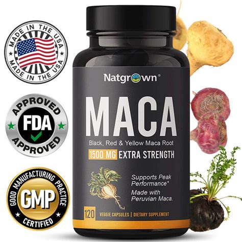 Organic Maca Root Powder Capsules 1500 Mg With Black Red Yellow