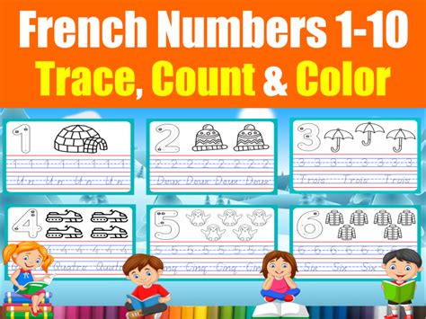 French Numbers Winter Theme Handwriting Worksheets For Early Learners To Count Color