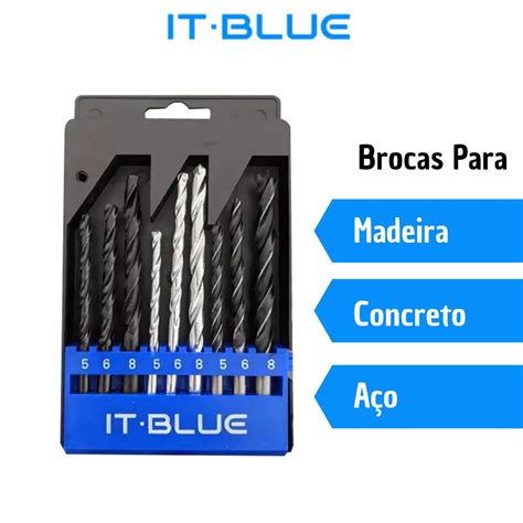 Jogo de Brocas Concreto Madeira Metal Peças Kit Case IT Blue Shopee Brasil