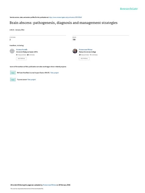 Brain Abscess Pathogenesis Diagnosis And Management Strategies Pdf