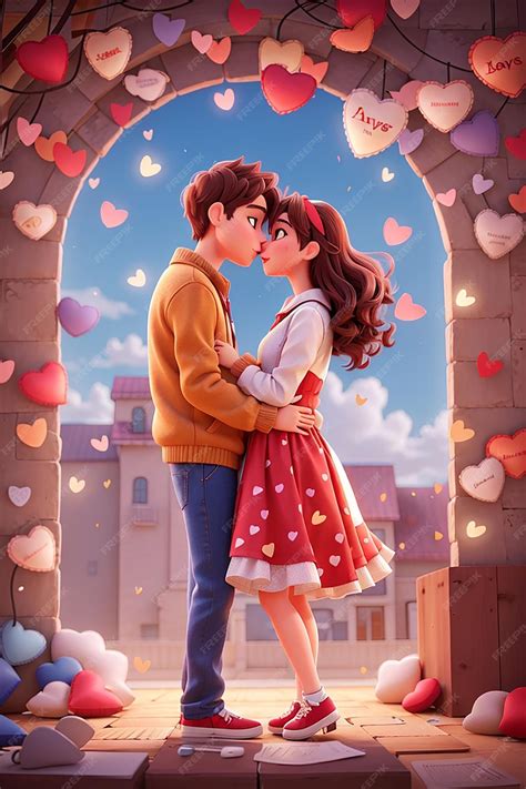 Premium Ai Image Lovers Couple Kissing Happy Valentine Cartoon