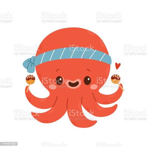 귀여운 문어 만화 캐릭터 타코야키 로고와 마스코트 그림 벡터 그림 귀여운에 대한 스톡 벡터 아트 및 기타 이미지 귀여운 길거리 음식 낙서 드로잉 Istock