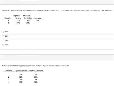 Solved Construct A Two Security Portfolio With An Expected Chegg