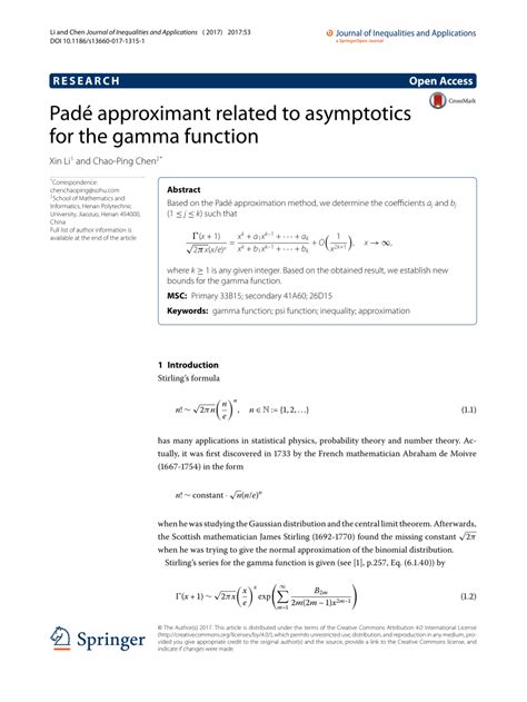 Pdf Padé Approximant Related To Asymptotics For The Gamma Function