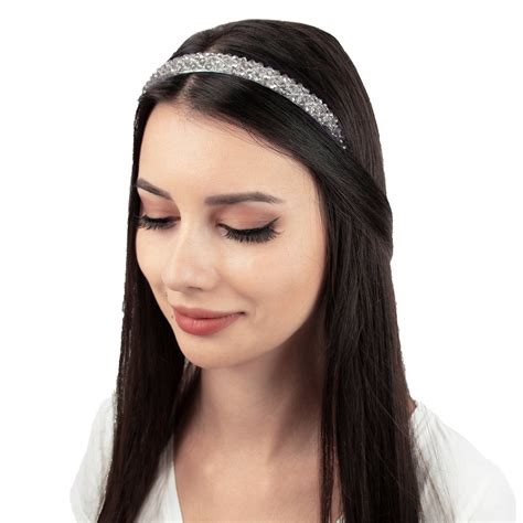 OPASKA DO WŁOSÓW cyrkonie ELEGANCKA wąska srebrna CRYSTALOVE PL