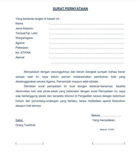 Contoh Surat Keterangan Belum Menikah Dari Orang Tua Kumpulan Contoh