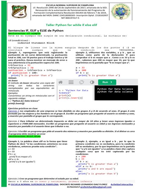 Guia 4 Ejercicios Python If Else Elif While For Pdf Python