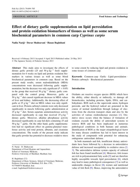 Effect Of Dietary Garlic Supplementation On Lipid Peroxidation Pdf Antioxidant Dietary