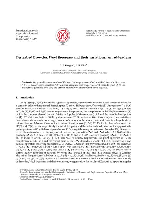 Pdf Perturbed Browder Weyl Theorems And Their Variations An Addendum