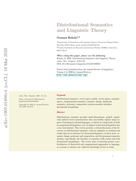 distributional semantics and linguistic theory pdf semantics