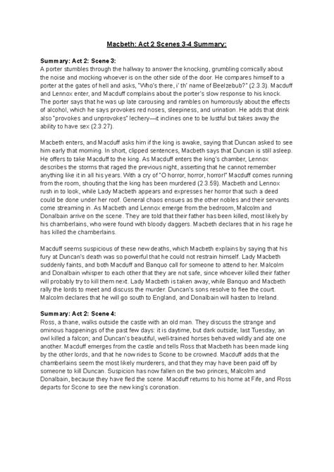 Macbeth Act 2 Scenes 3 4 Summary Macbeth Act 2 Scenes 3 4 Summary