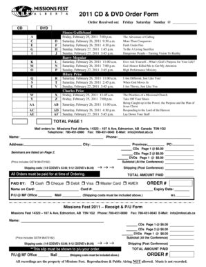 Fillable Online 2011 CD DVD Order Form For Website Doc Fax Email Print