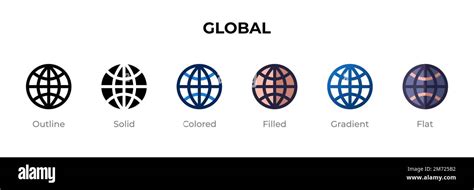 Global Icon In Different Style Global Vector Icons Designed In Outline Solid Colored Filled