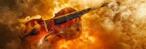 A Violin Is Shown In A Fiery Explosion With Smoke And Flames