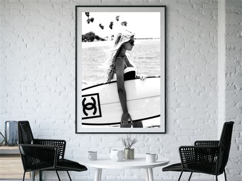 Surfer Girl Poster Surfboard Wall Art Black And White Etsy